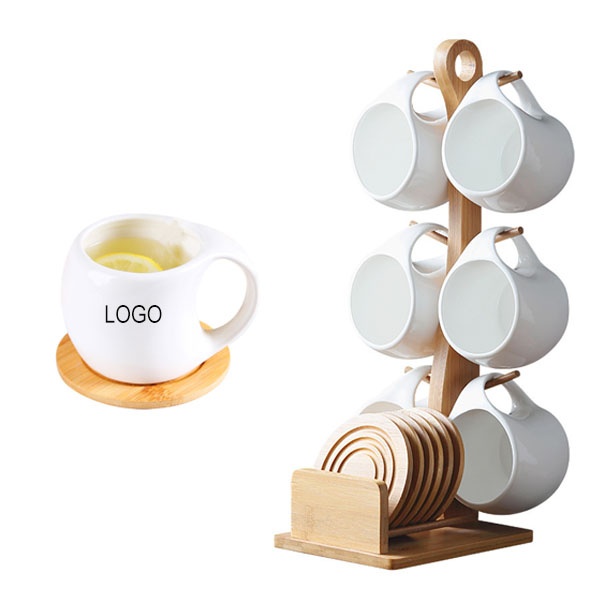 6 Pieces Coffee Mugs Set with Wooden Stand