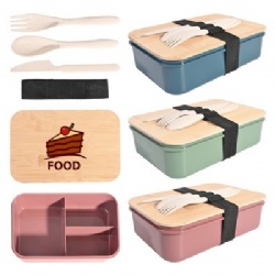 Divided Wheat Straw Bento Box w/Tableware Set